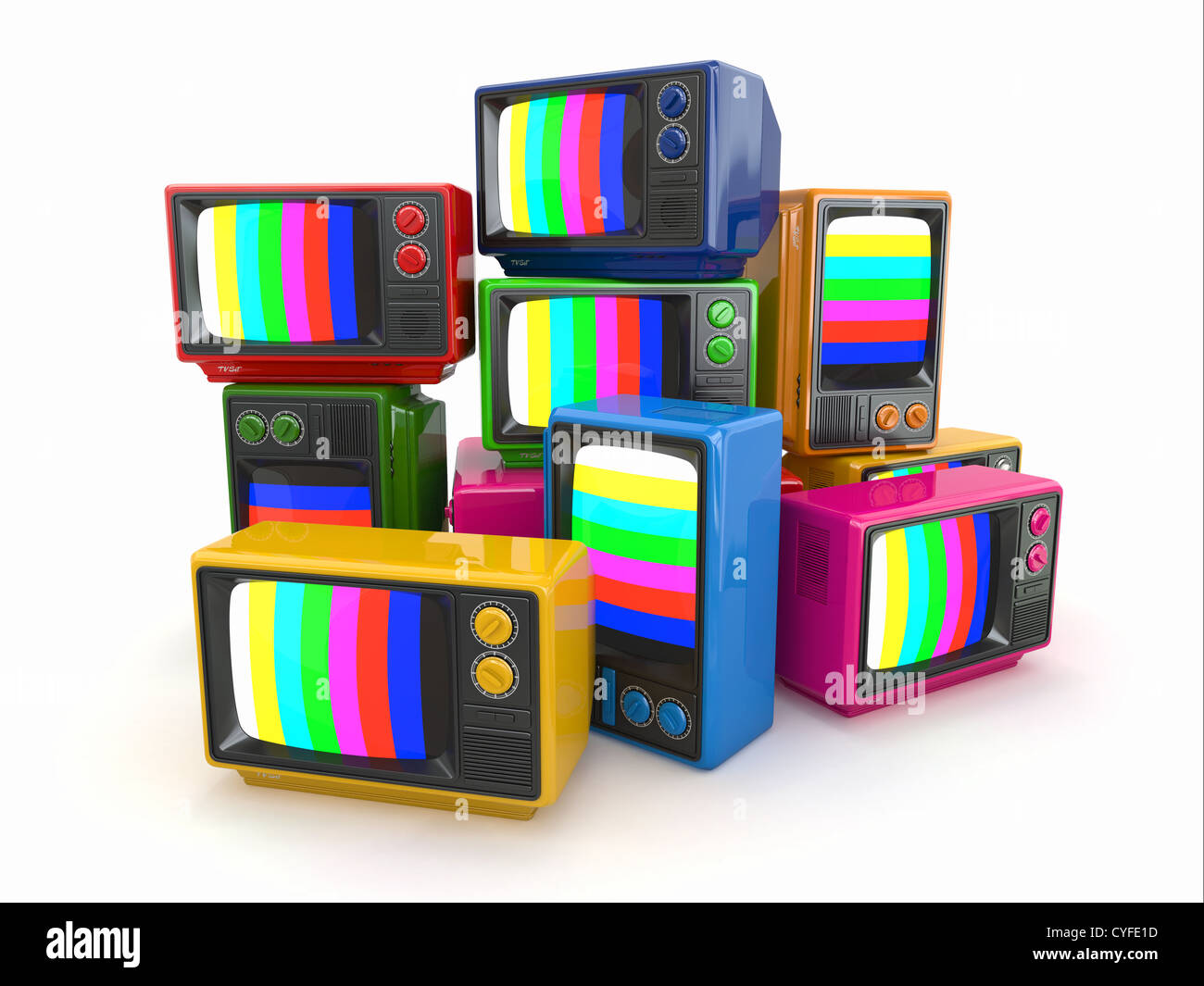Heap of vintage tv. End of television. Conceptual image. 3d Stock Photo ...