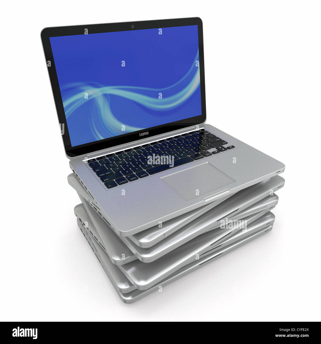Stack of Laptop on white isolated background. 3d Stock Photo - Alamy