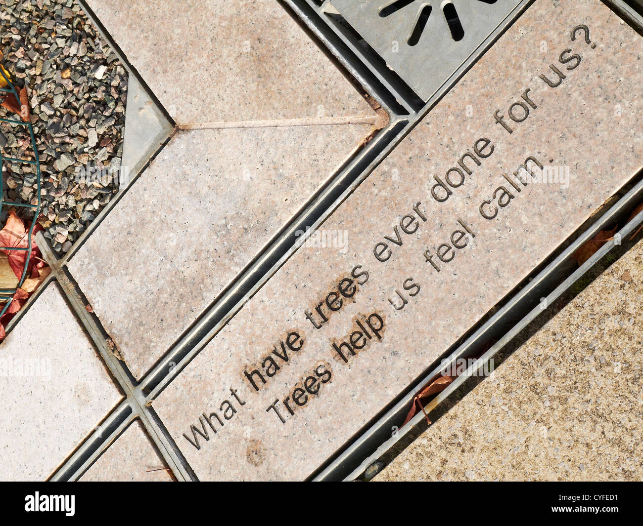 Carved pavement in Manchester UK Stock Photo - Alamy