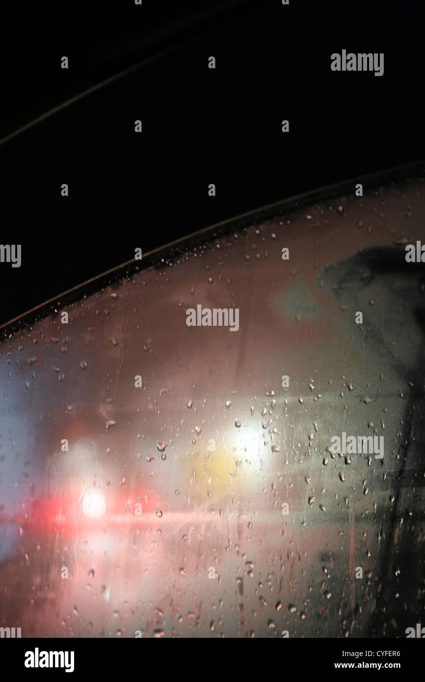 Carl Lights At Night Taken Through Car Window In The Rain On Motorway ...