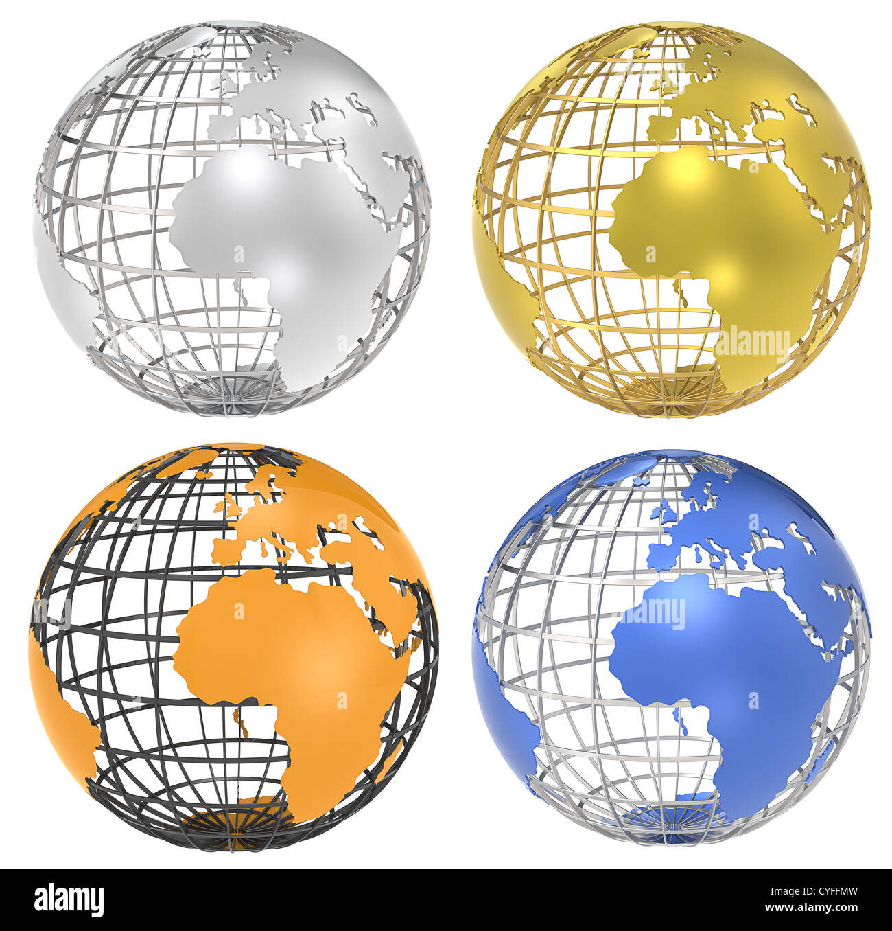 The Earth, frame structure. 4 different material versions. Isolated ...