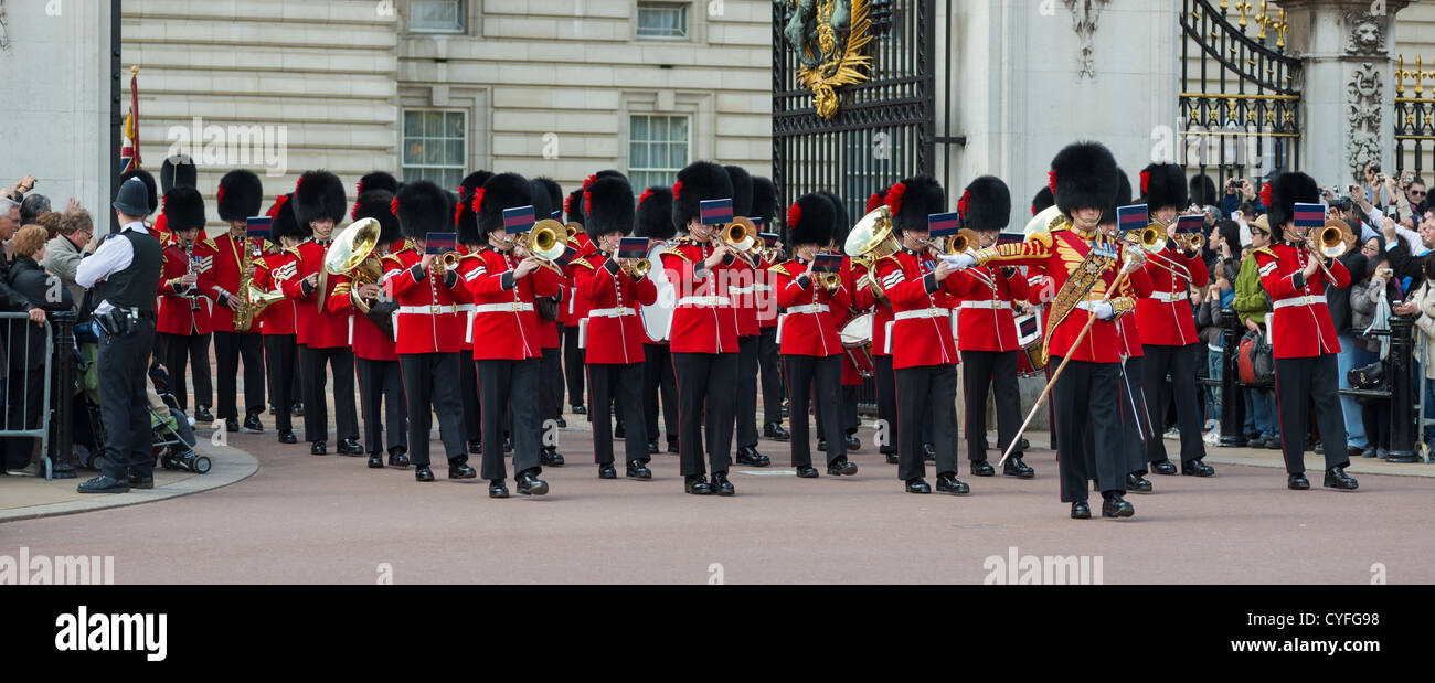 Panorama of Coldstream guards band playing at changing of the guard at ...