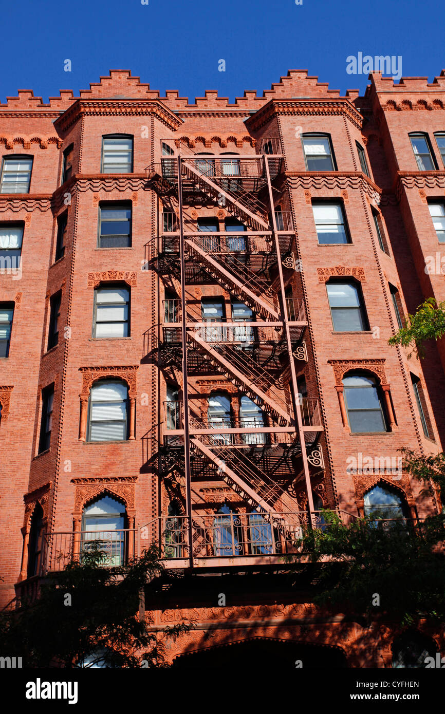 Red brick building and fire escape, Boston, Massachusetts, America ...