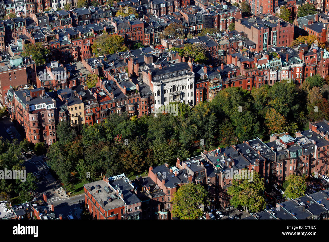 Aerial view of Boston terraced town houses, Boston, Massachusetts ...