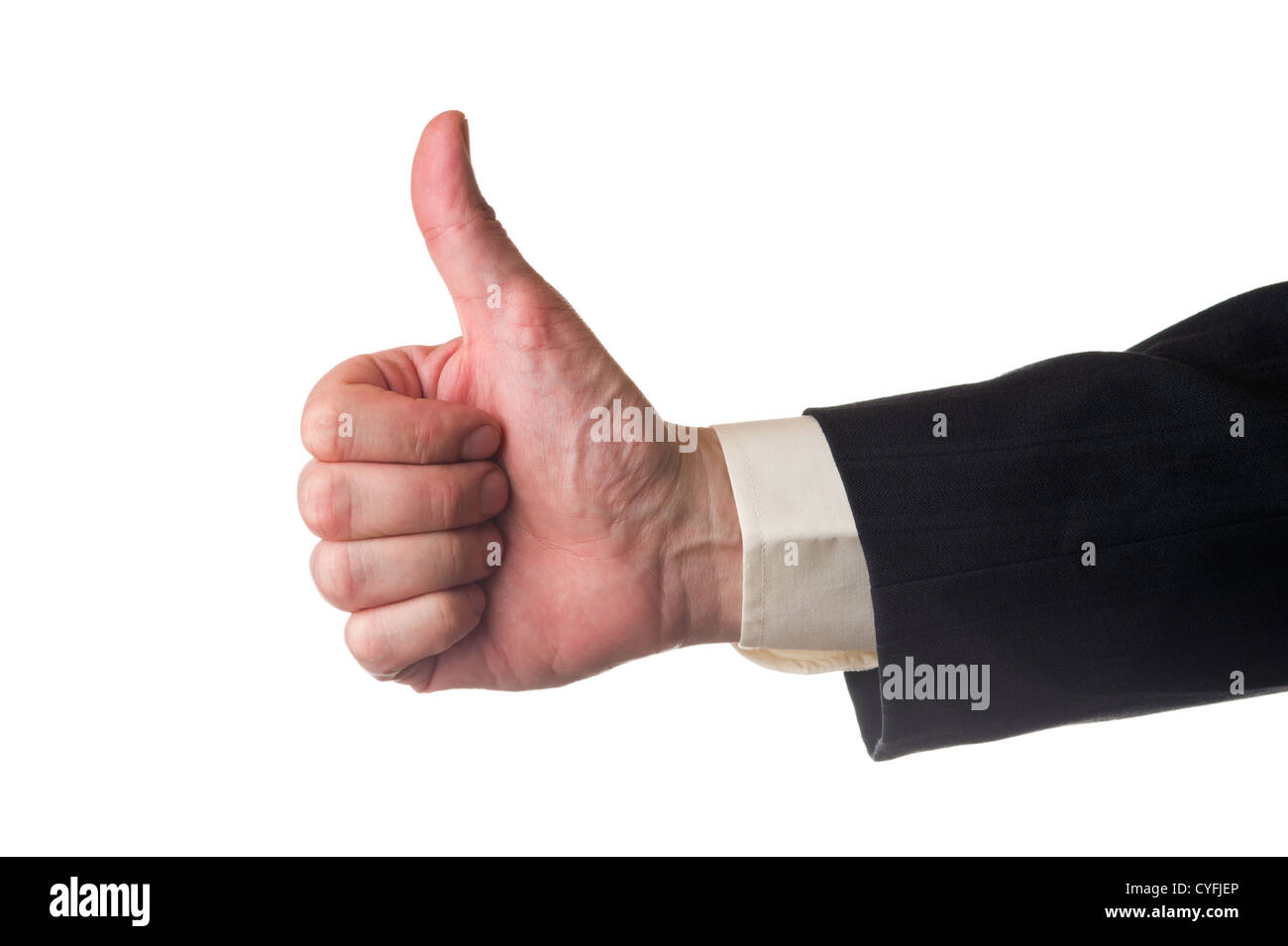 Thump up, man has a suit, white isolated background Stock Photo - Alamy