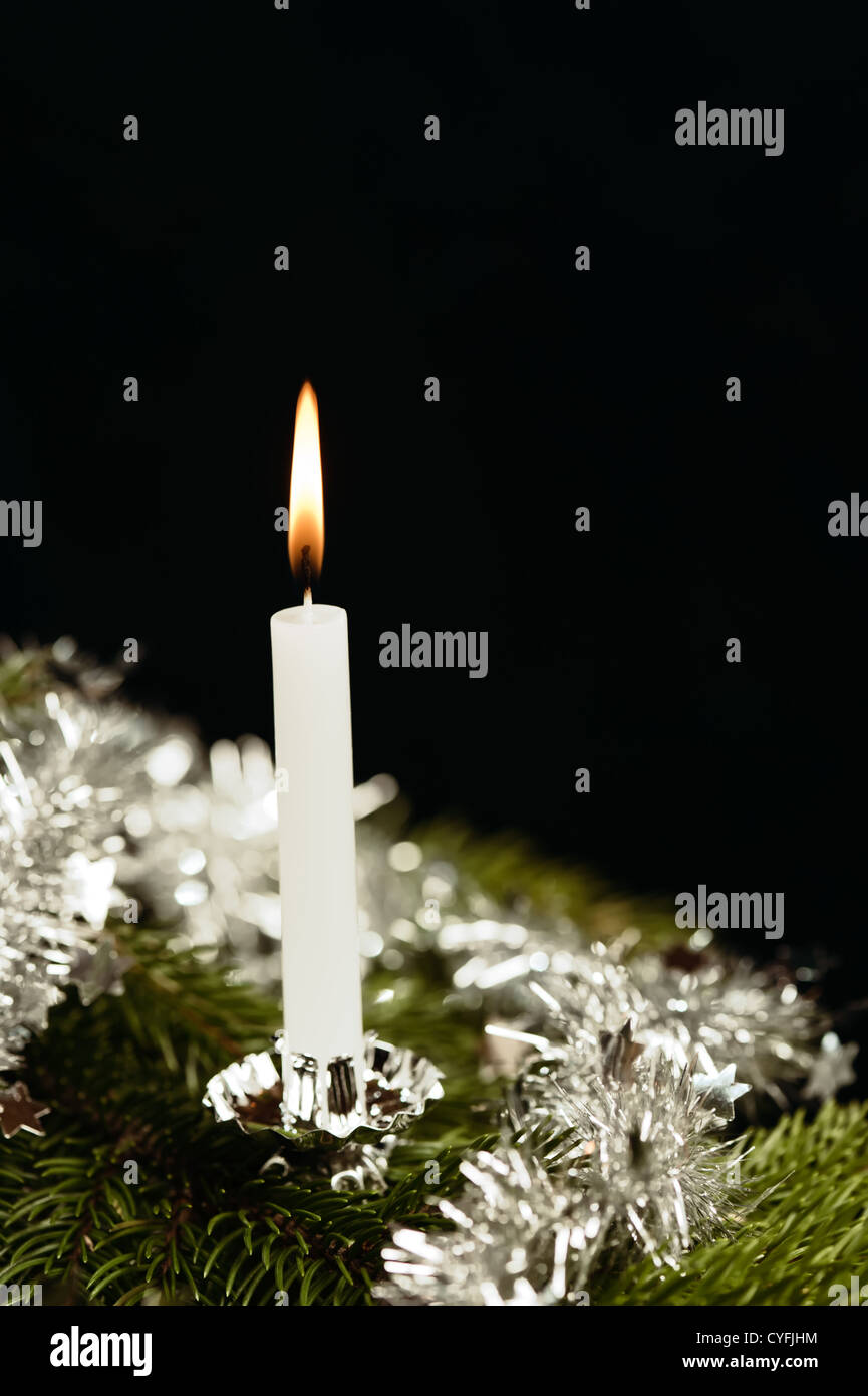 Traditional white candle on Christmas tree, retro look like Stock Photo ...