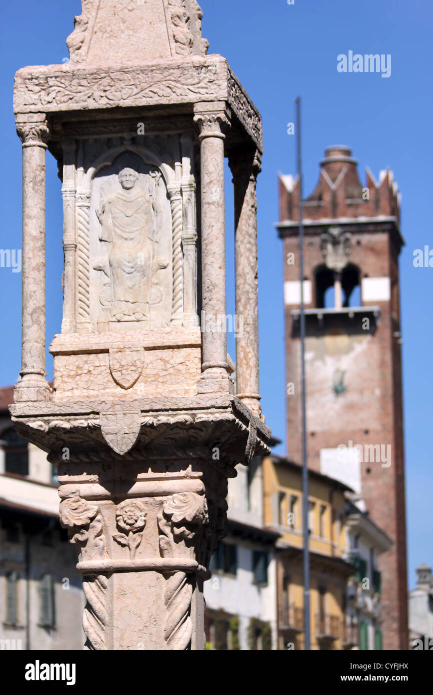 Old market column at the Piazza delle Erbe in Verona, Veneto, Italy ...