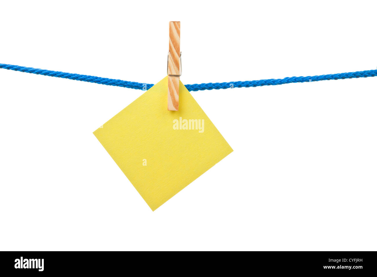 Yellow note hanging in a rope, with white isolated background Stock ...