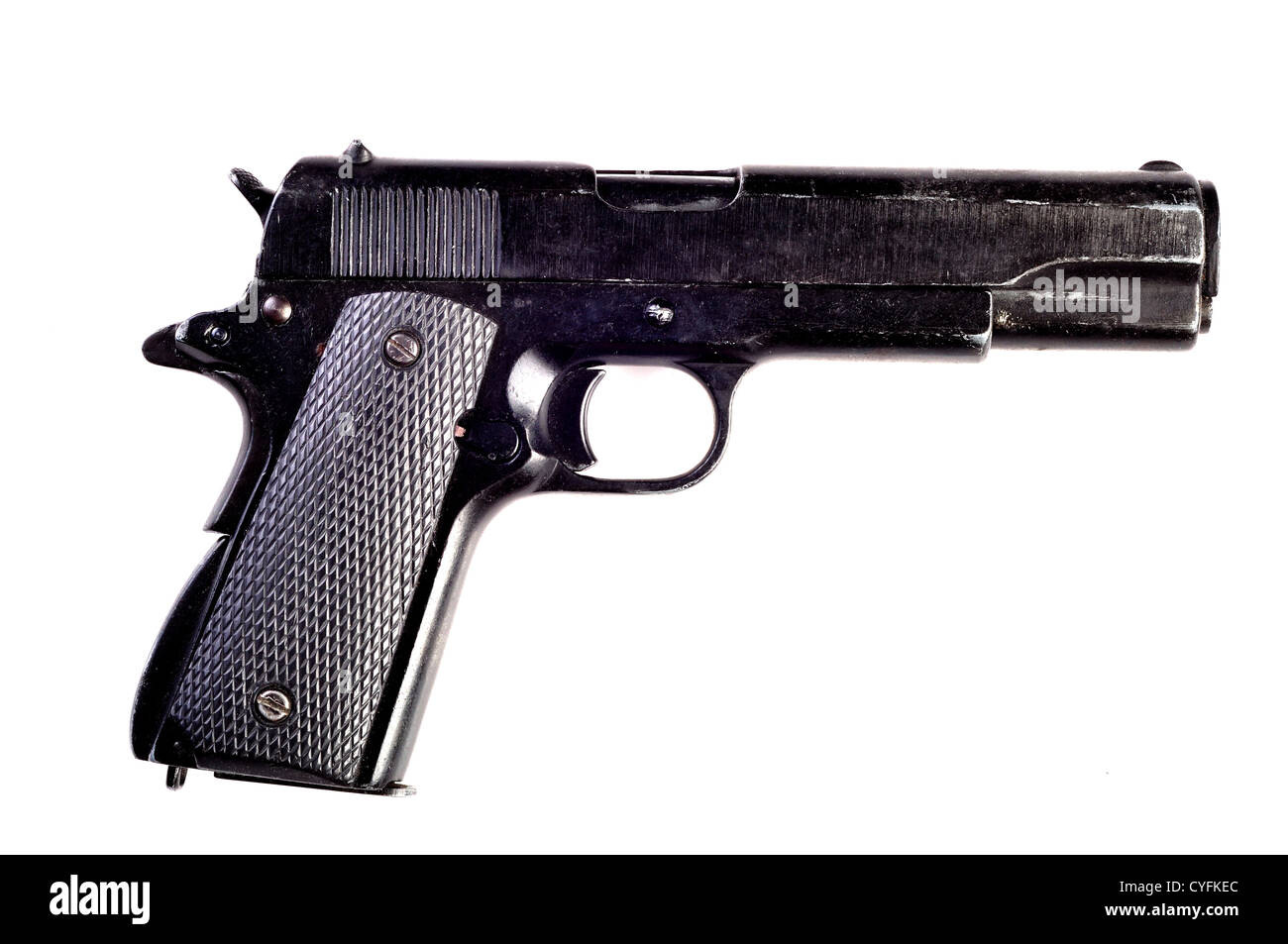 Photo of gun on white background Stock Photo - Alamy