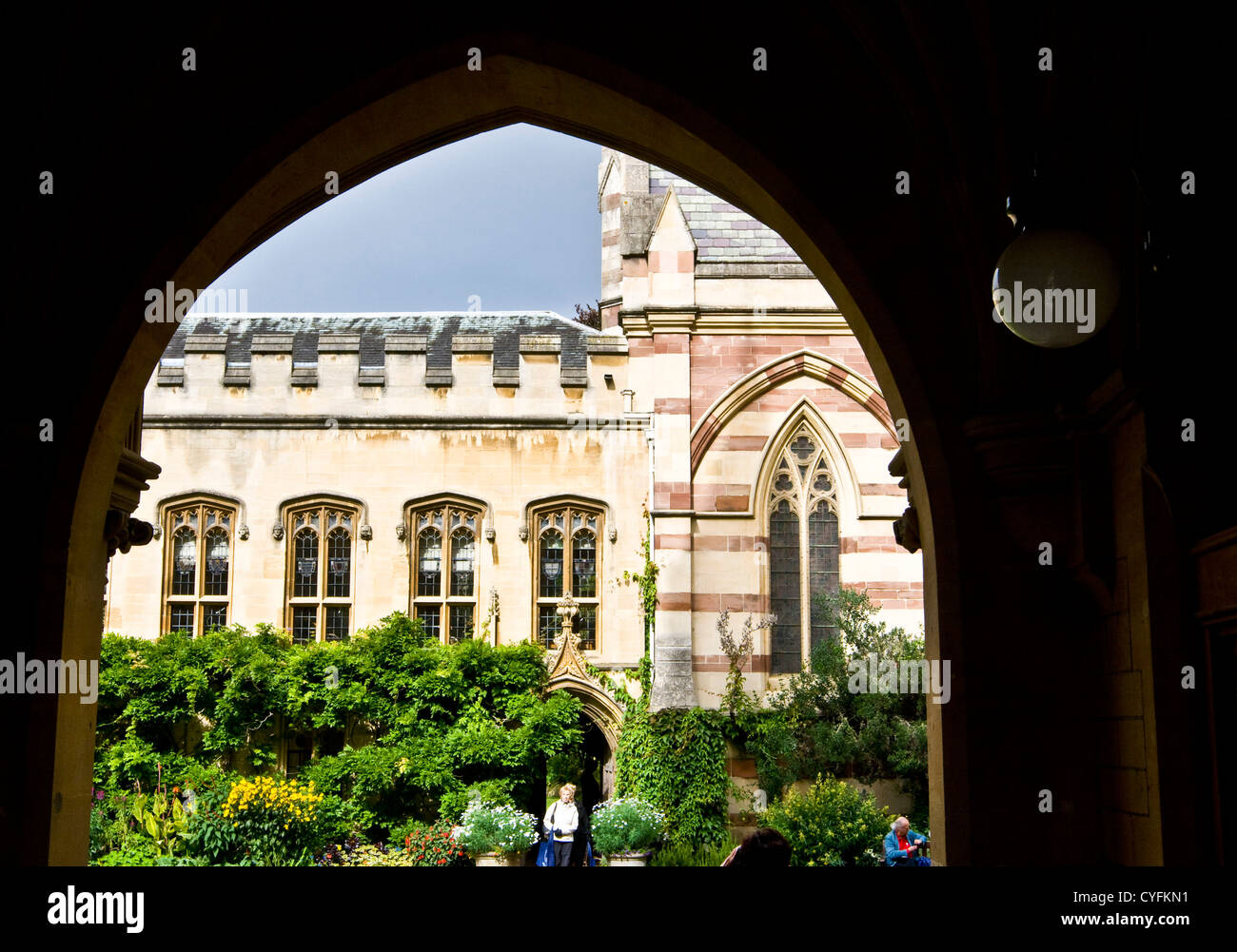 Balliol College front quadrangle and chapel seen through archway Oxford ...