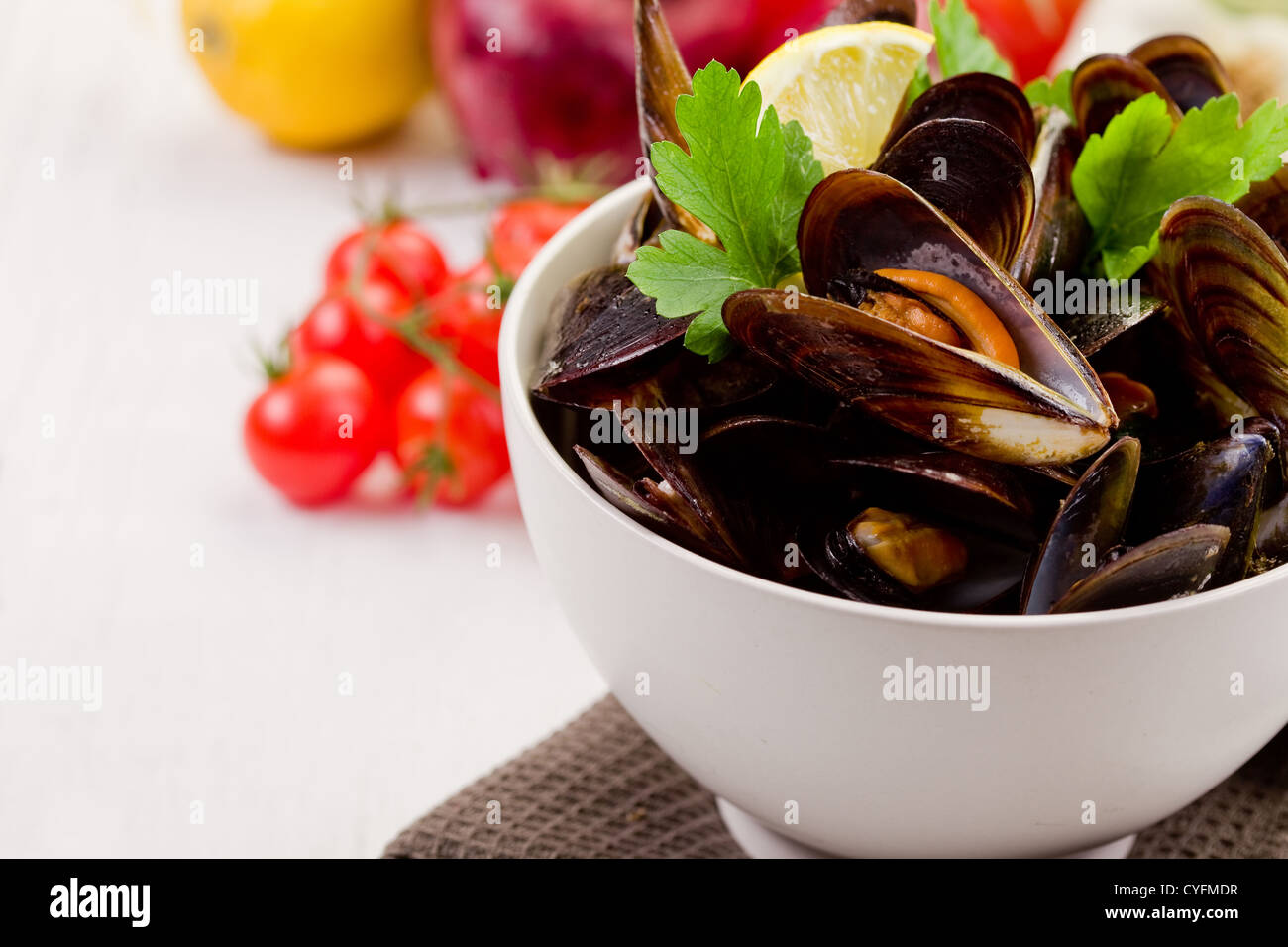 delicious italian fish dish made with mussels and white wine Stock ...