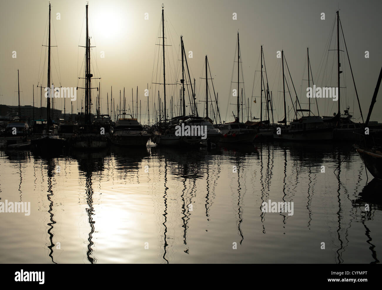 Reflections of boats in Marina Bay, Gibraltar Stock Photo - Alamy