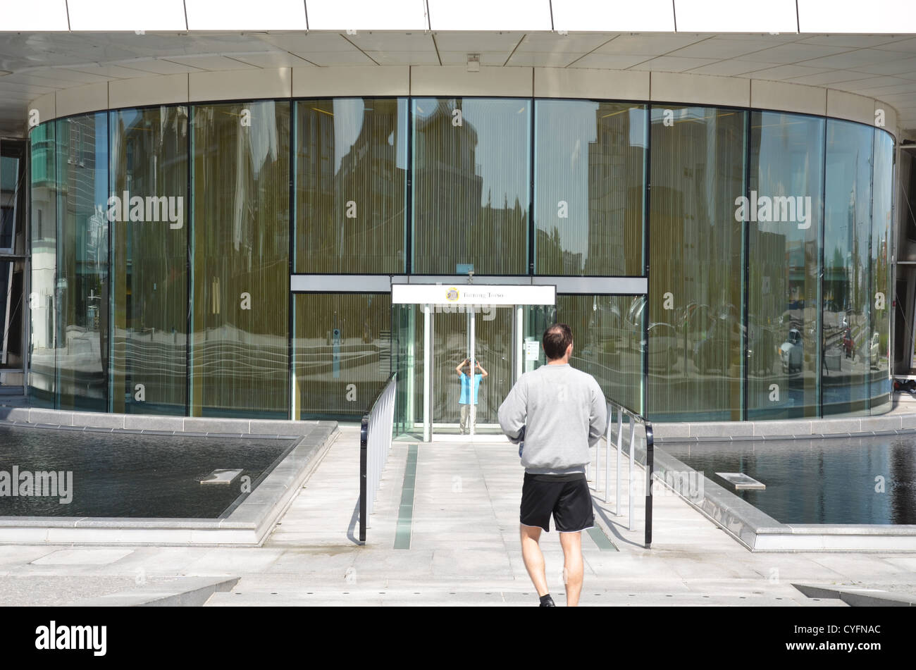 Building is turning torso and is reflection in a window of Malmö city ...