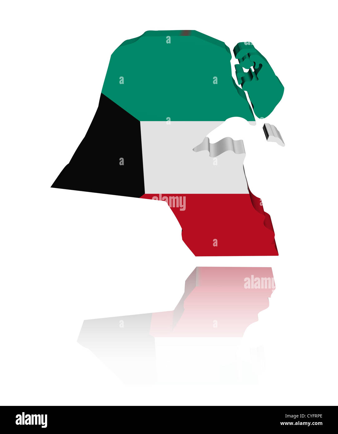 Kuwait map flag with reflection illustration Stock Photo - Alamy