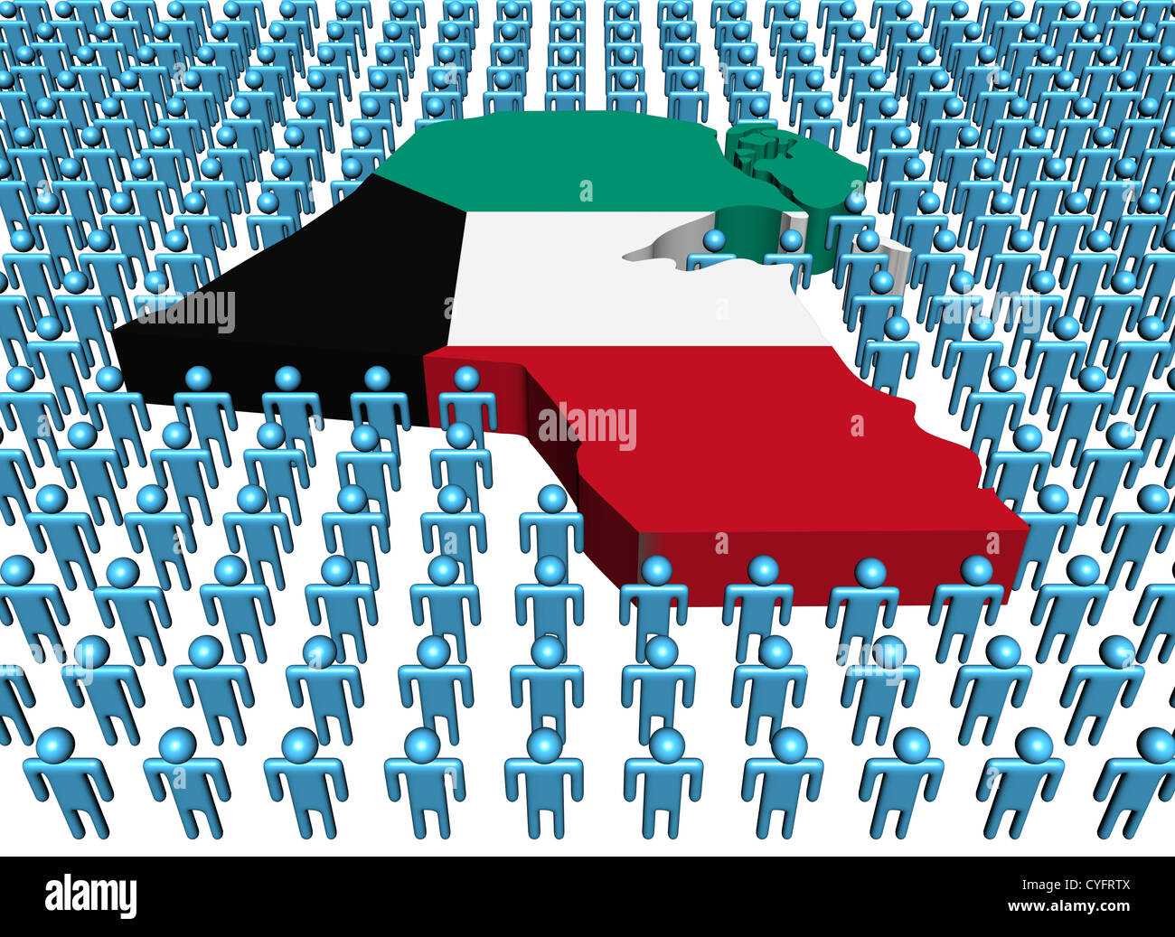 Kuwait map flag surrounded by many abstract people illustration Stock ...