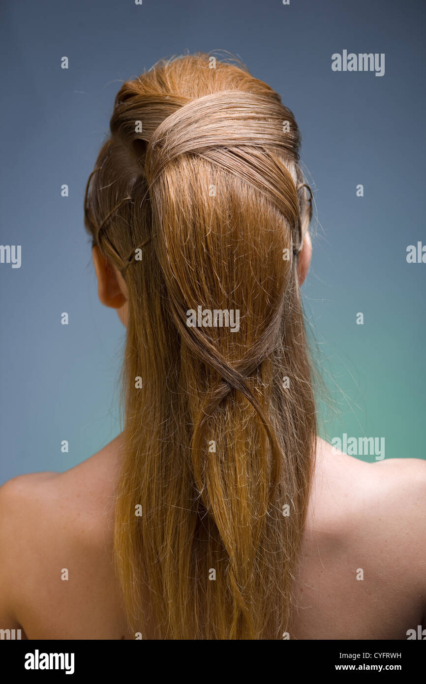 Female evening hairstyle back view Stock Photo - Alamy