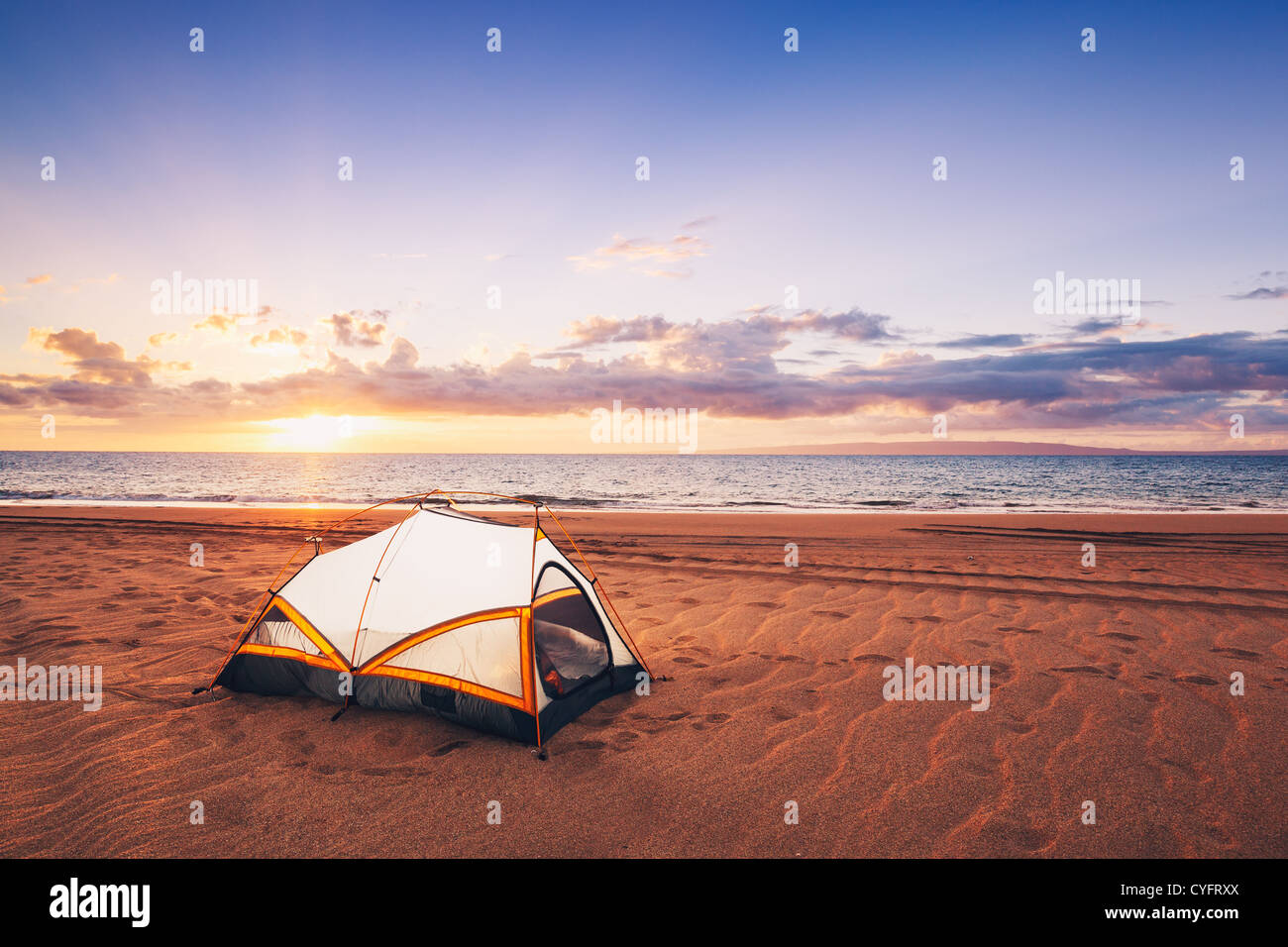 Camping on the Beach at Sunset Stock Photo - Alamy