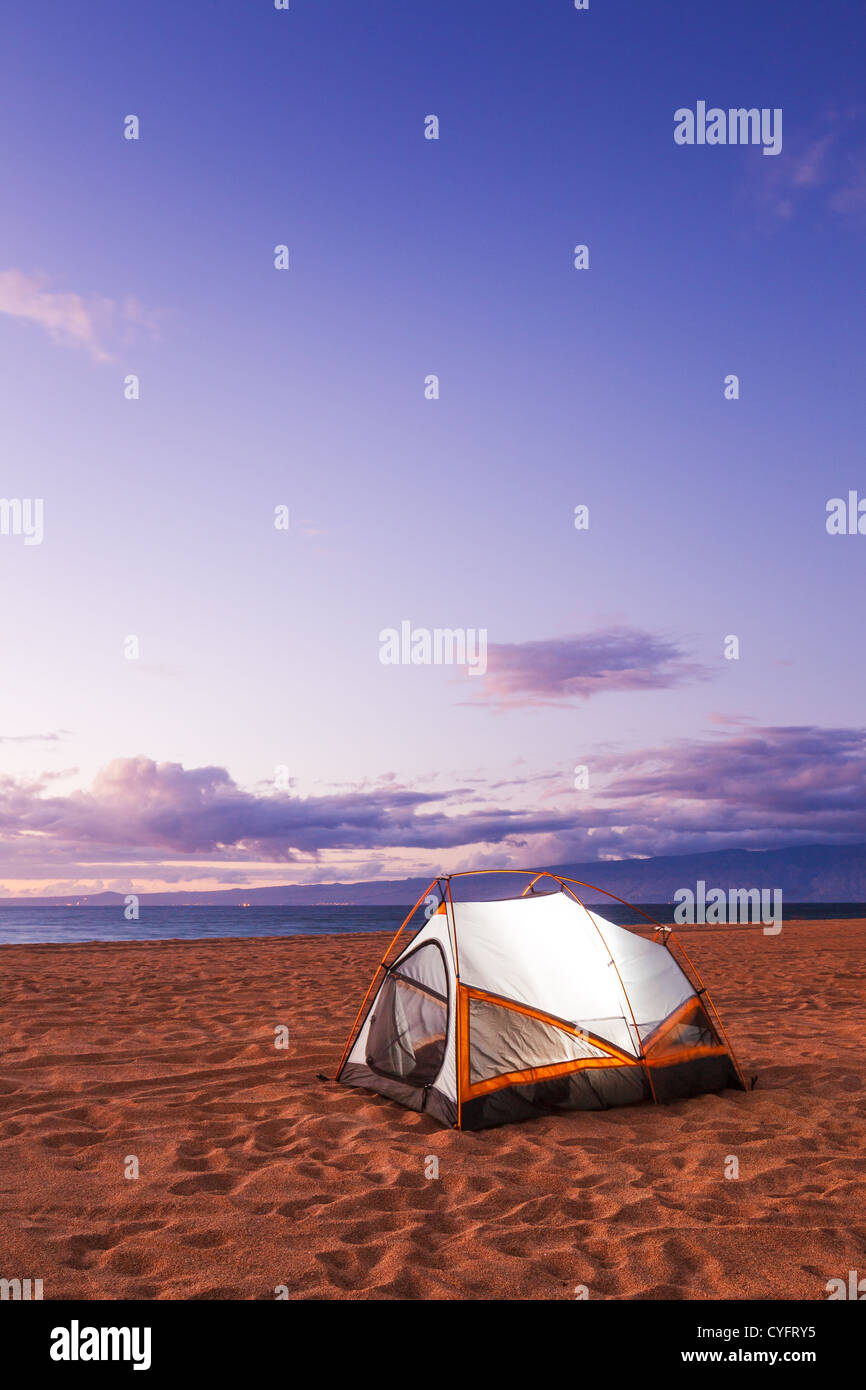 Camping on the Beach at Sunset Stock Photo - Alamy