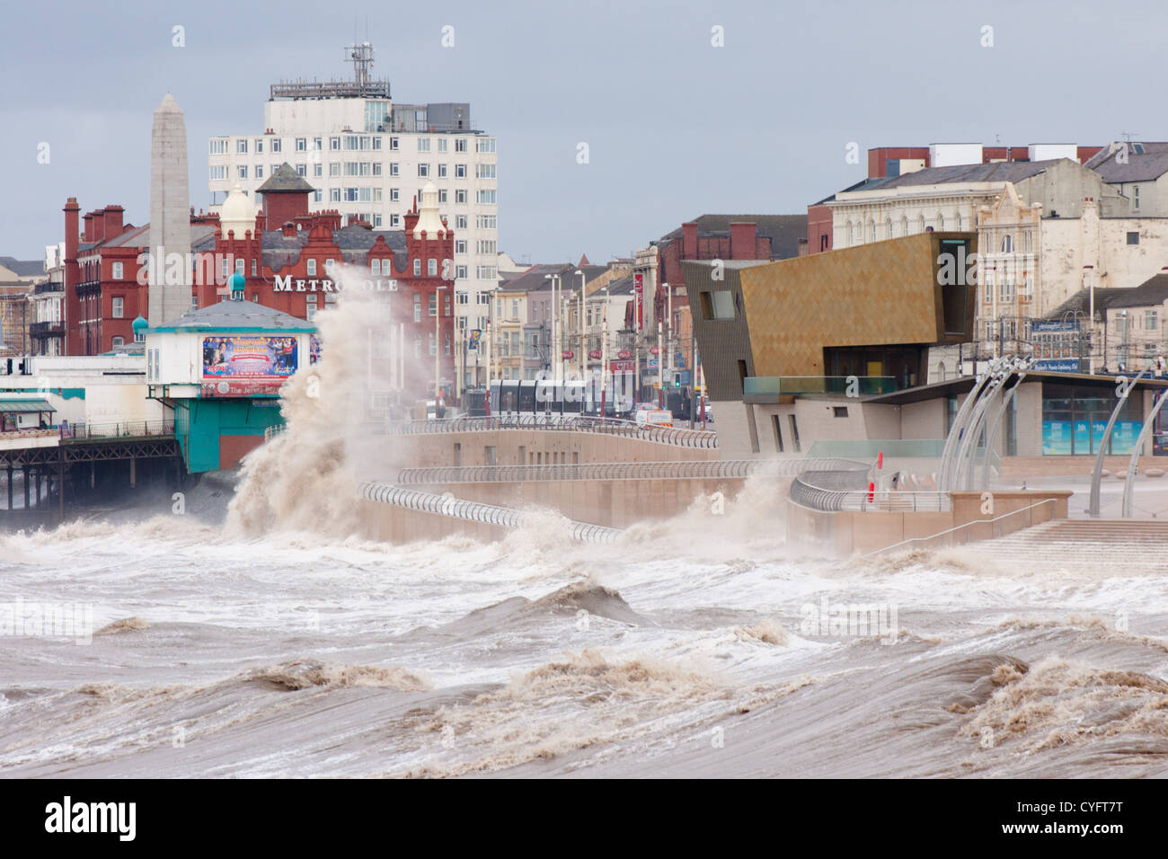 Stormy day on Blackpool's new seafront Stock Photo - Alamy