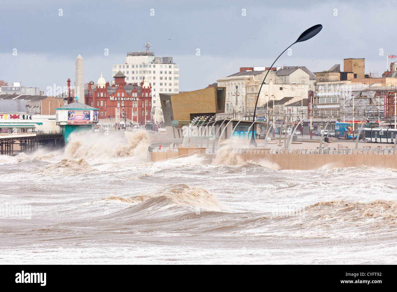 Stormy day on Blackpool's new seafront Stock Photo - Alamy