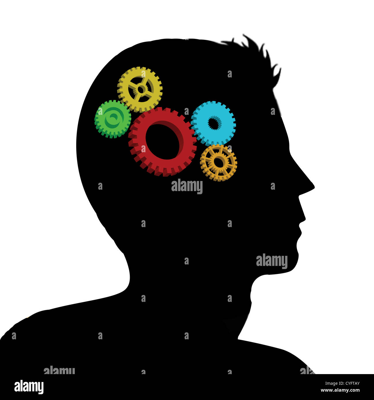 Cogs or gears in human head, vector illustration Stock Photo - Alamy
