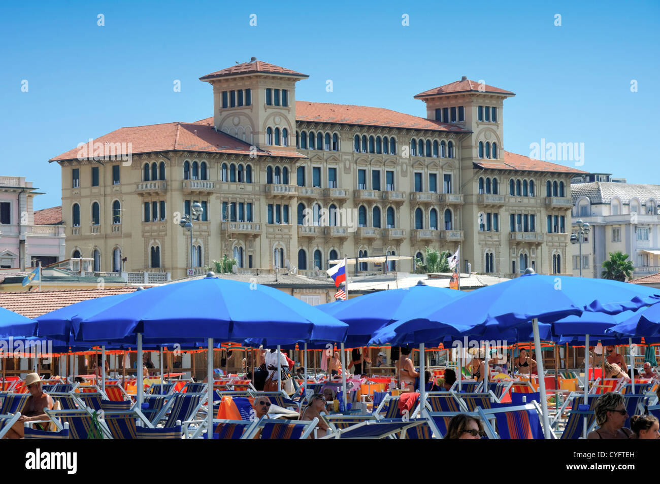 Hotel on the seafront of the town of Viareggio in Tuscany Italy Stock ...