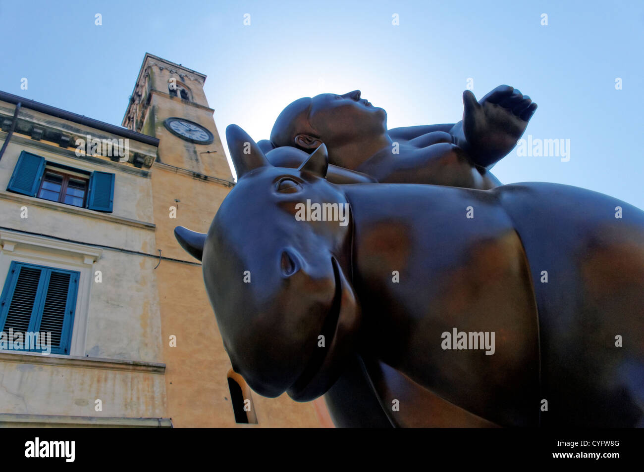 Sculptures by artist Fernando Botero on display in the central square ...