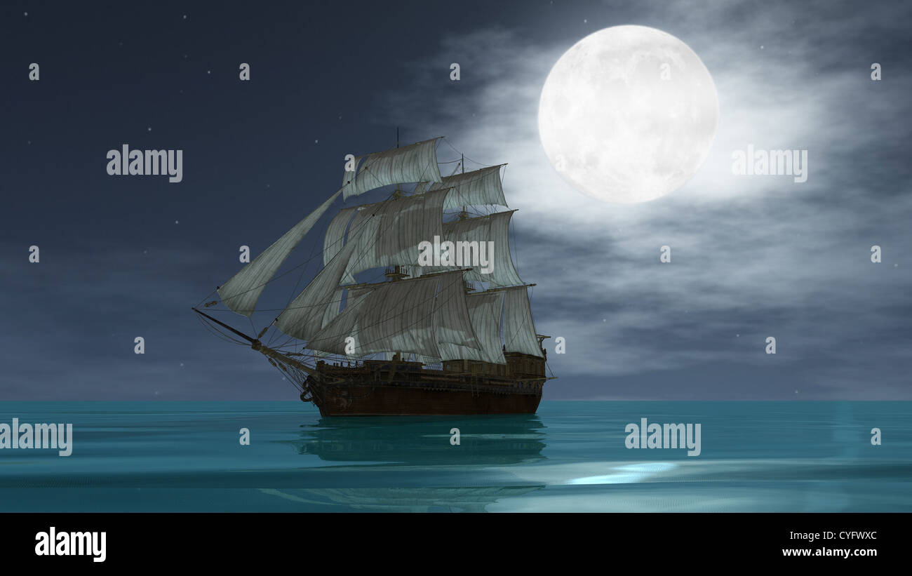 Pirate ghost ship moon hi-res stock photography and images - Alamy
