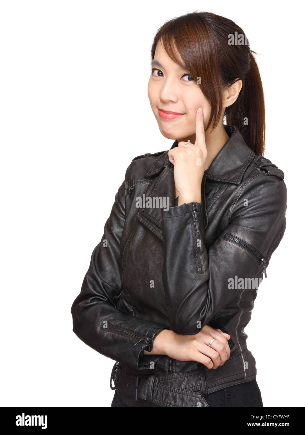 young asian woman pointing to face Stock Photo - Alamy