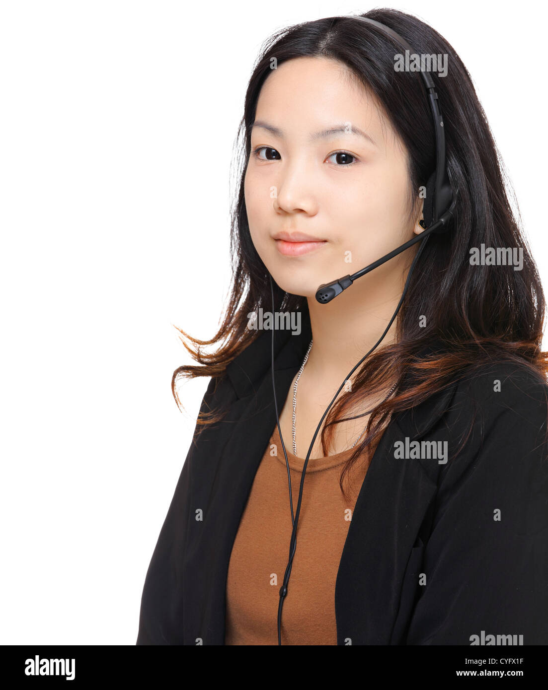 young woman with headset Stock Photo - Alamy