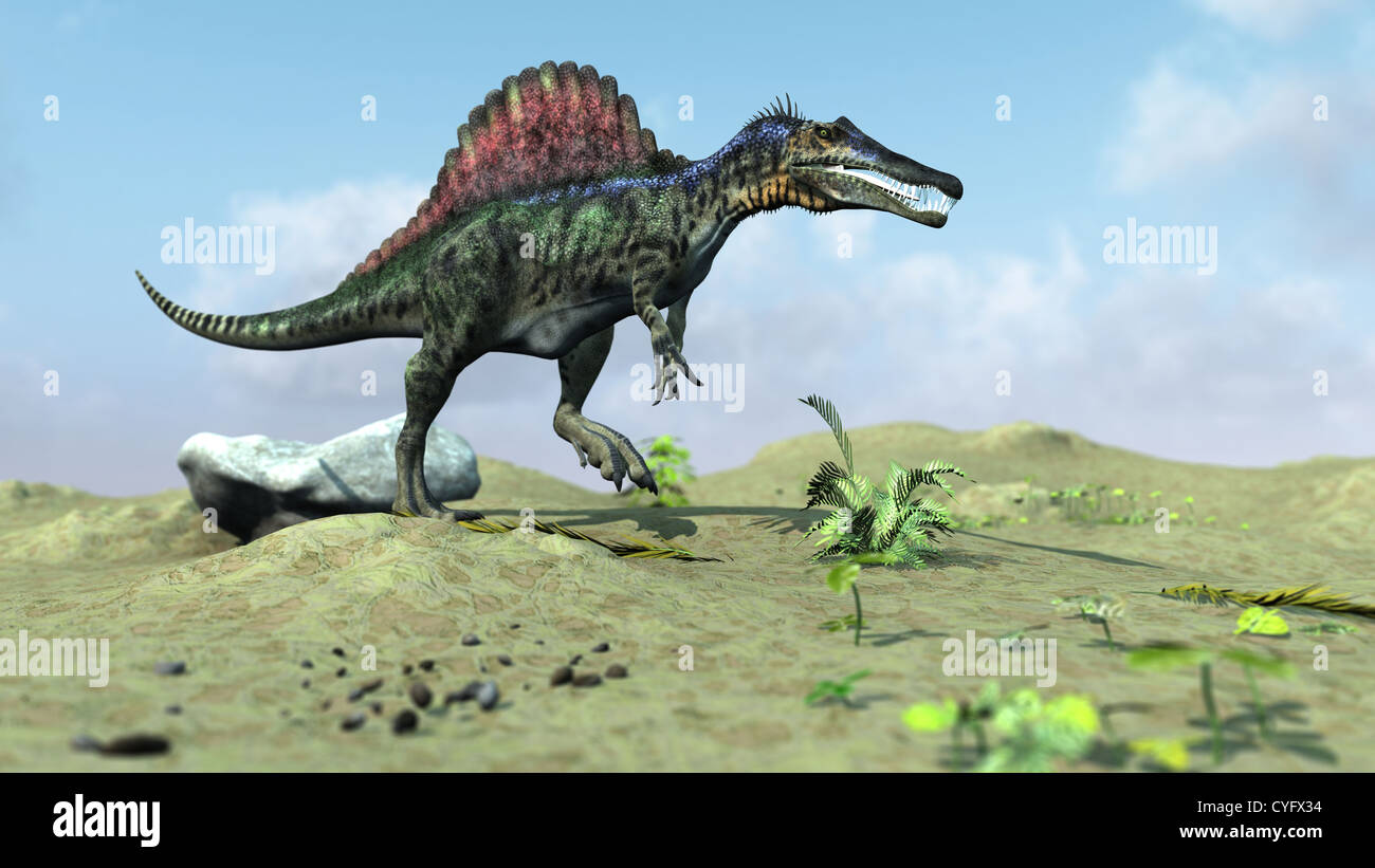 3d rendering of the hunting spinosaurus Stock Photo - Alamy