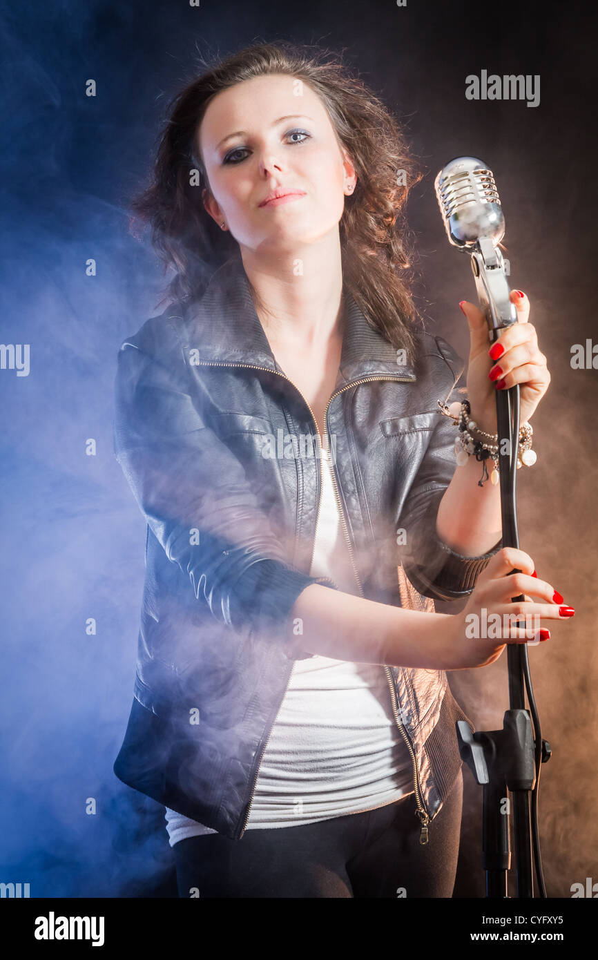 Beautiful young woman on the stage Stock Photo - Alamy