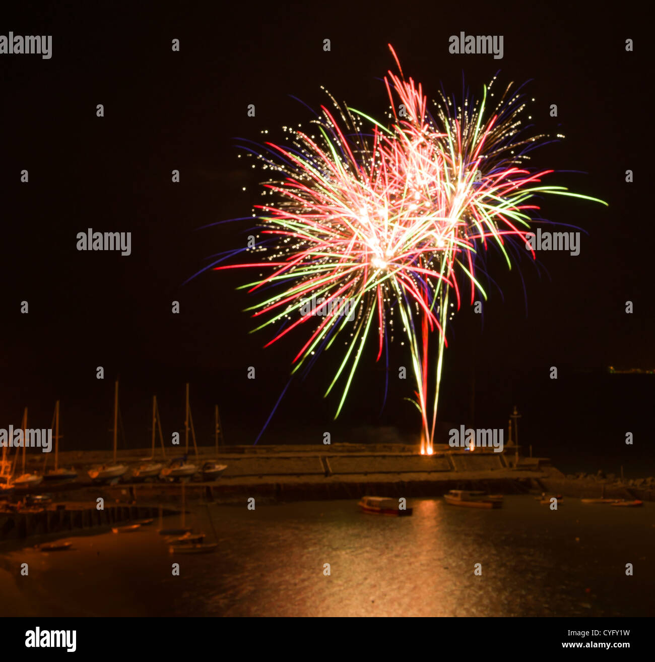 Fireworks at New Quay West Wales November 2012 Stock Photo - Alamy