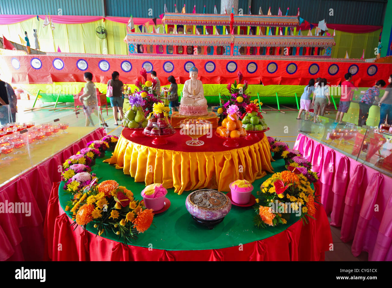 Buddha offering table at a ancetor offering ceremony Stock Photo - Alamy