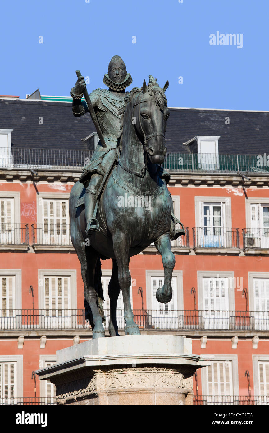 Bronze equestrian statue of King Philip III from 1616 at the Plaza ...