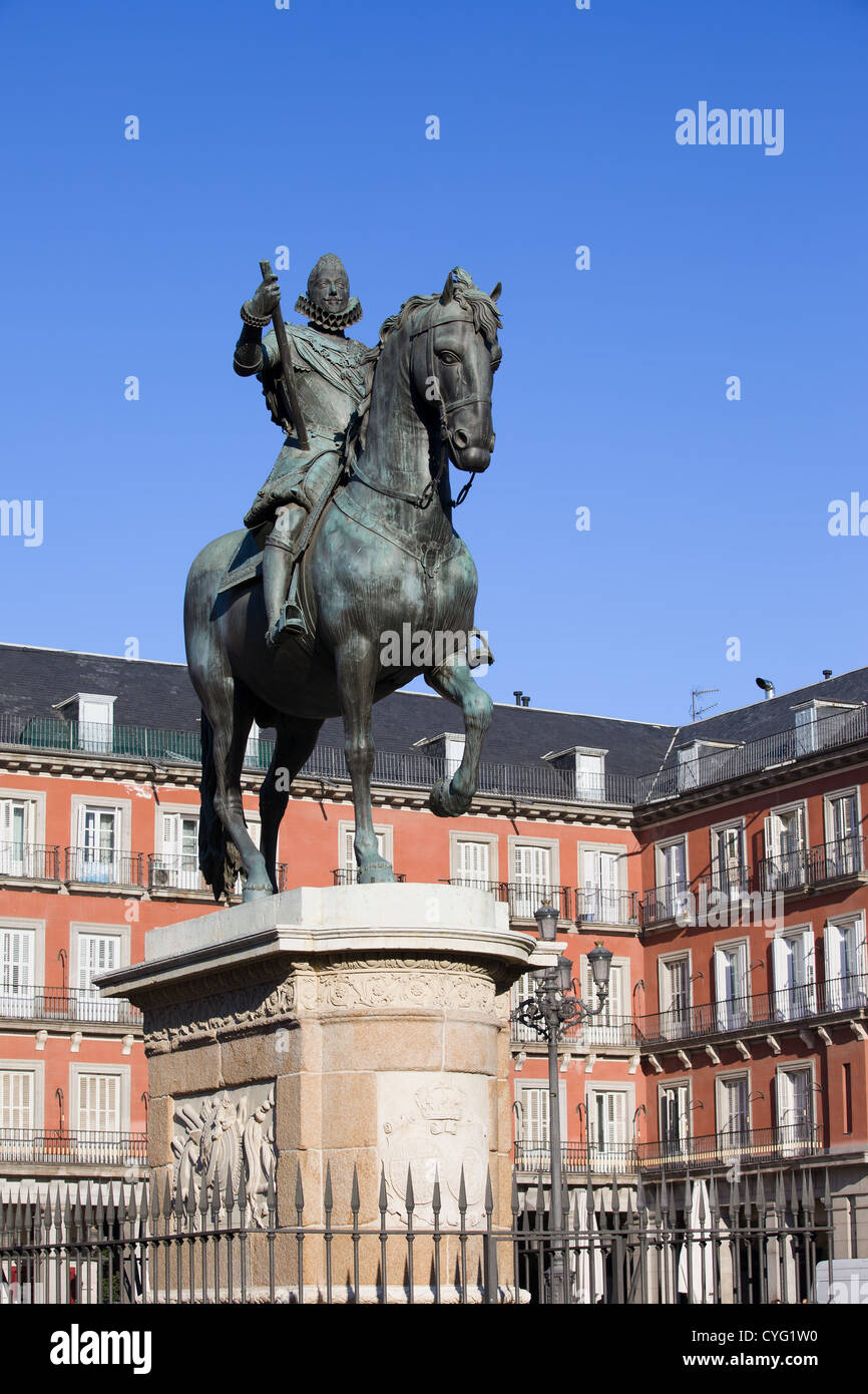Bronze equestrian statue of King Philip III from 1616 at the Plaza ...