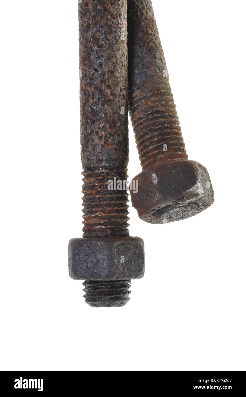Old rusty bolts with nuts isolated on white background Stock Photo - Alamy