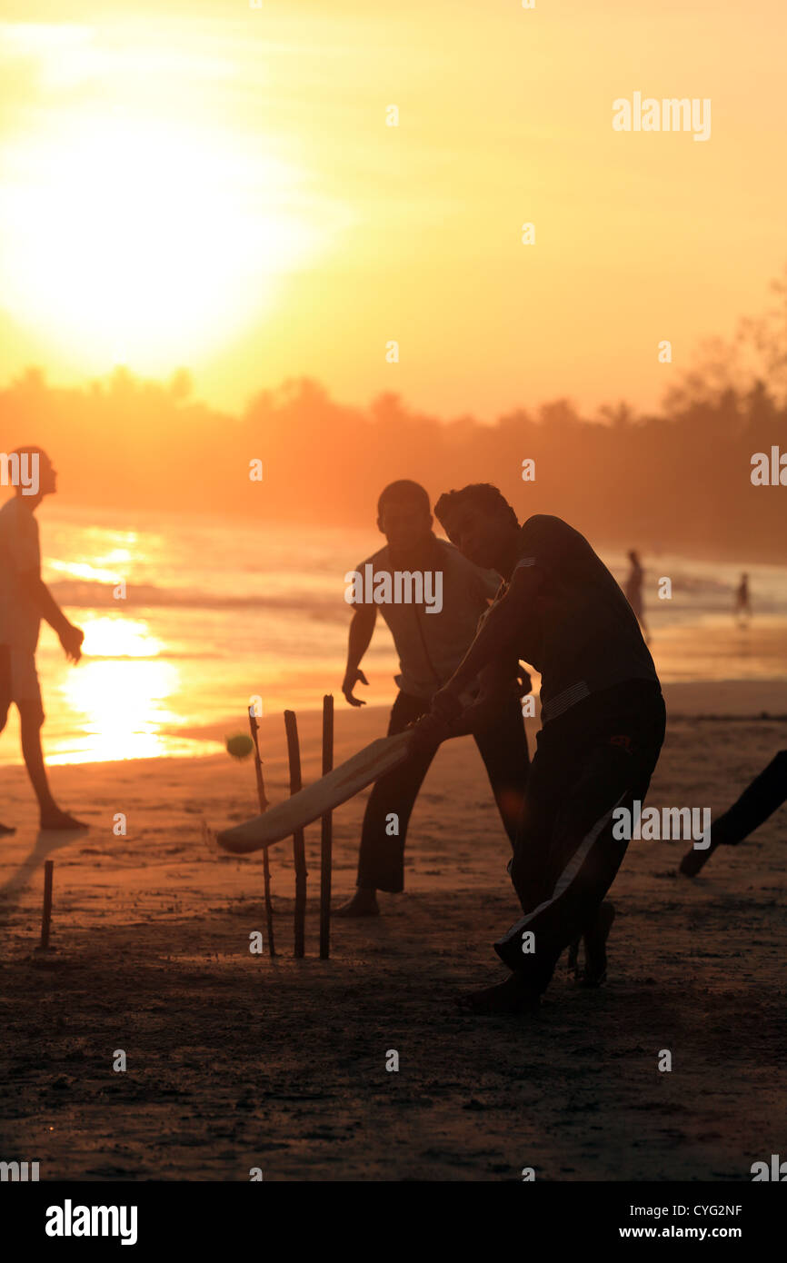 Sunset beach cricket on Weligama Beach on the Sri Lankan south coast ...
