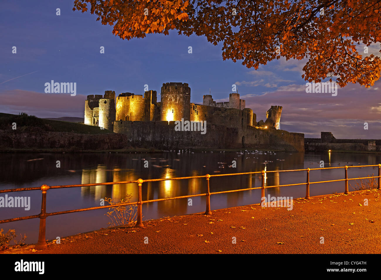 Caerphilly Castle at Dusk, Caerphilly, Wales, UK Stock Photo - Alamy
