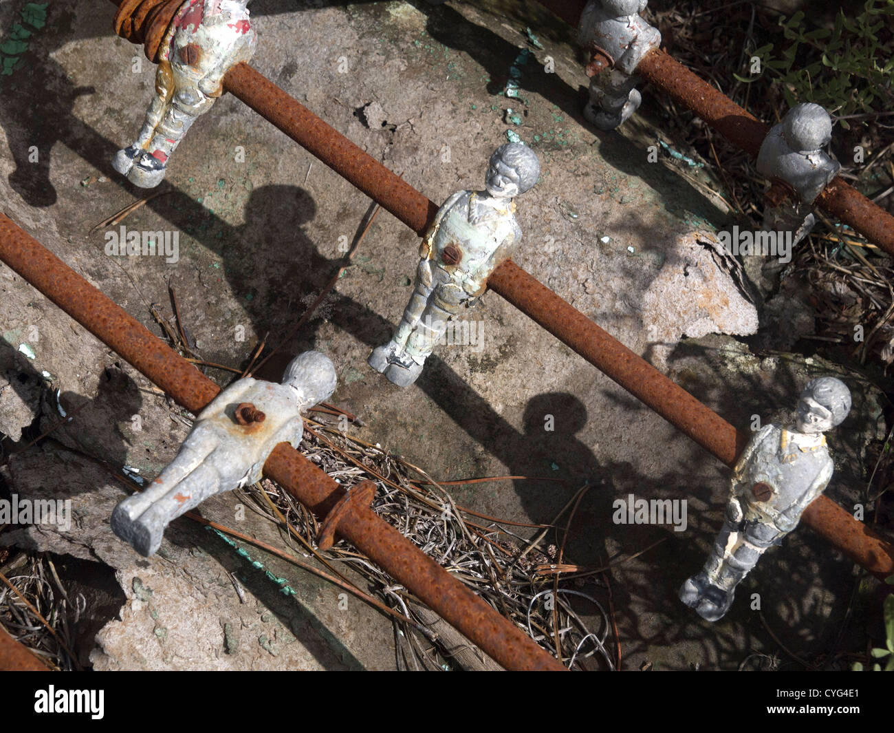 Ruined old table football Stock Photo - Alamy
