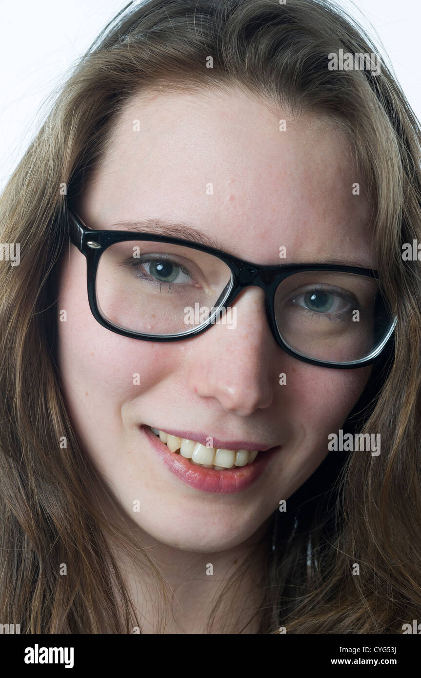 Beautiful russian young woman in studio wearing business glasses Stock ...