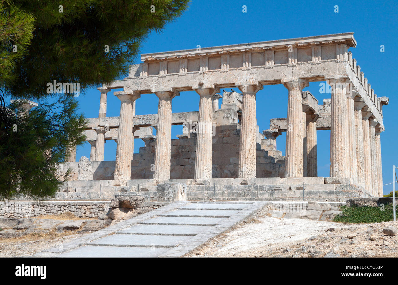 Classical ancient temple of Aphaia Athina at Aegina island in Greece ...