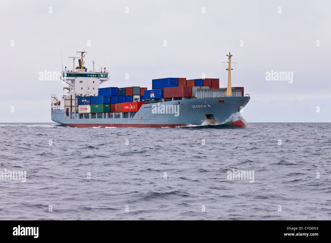 Small Container ship proceeds up the English Channel toward the ...