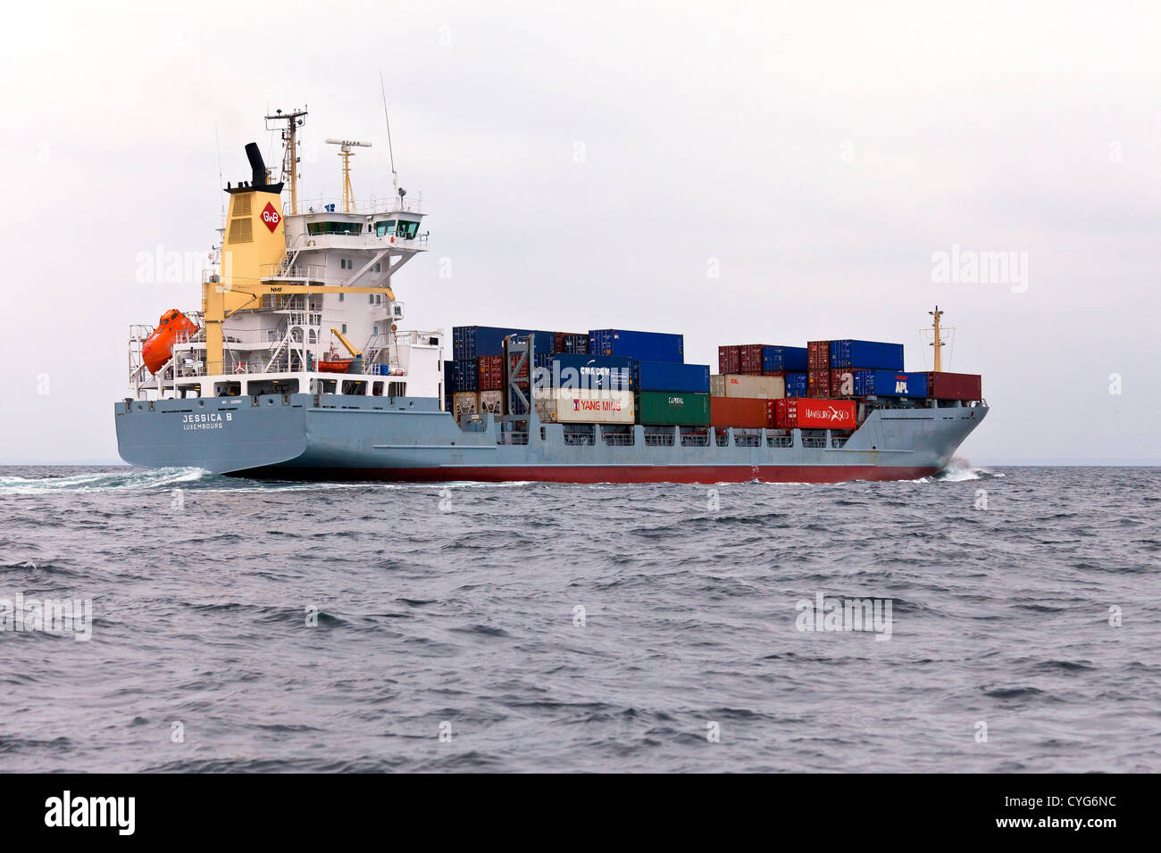 Small Container ship proceeds up the English Channel toward the ...