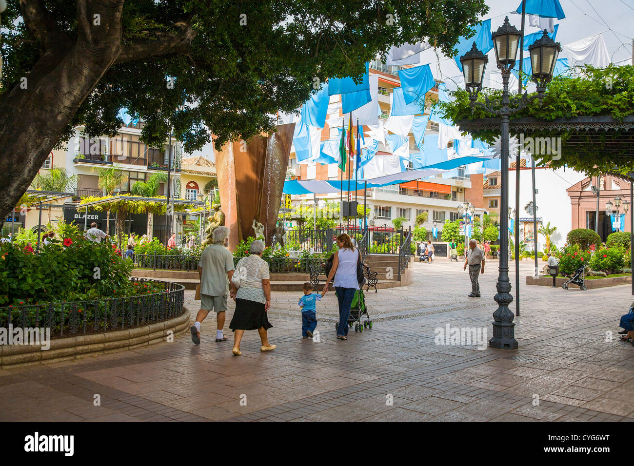 Views of the Square in Fuengirola. Spain. Shows local people and ...