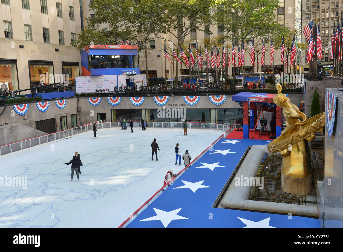 NEW YORK - NOV 04 - NBC News transform the Rockefeller Center into ...