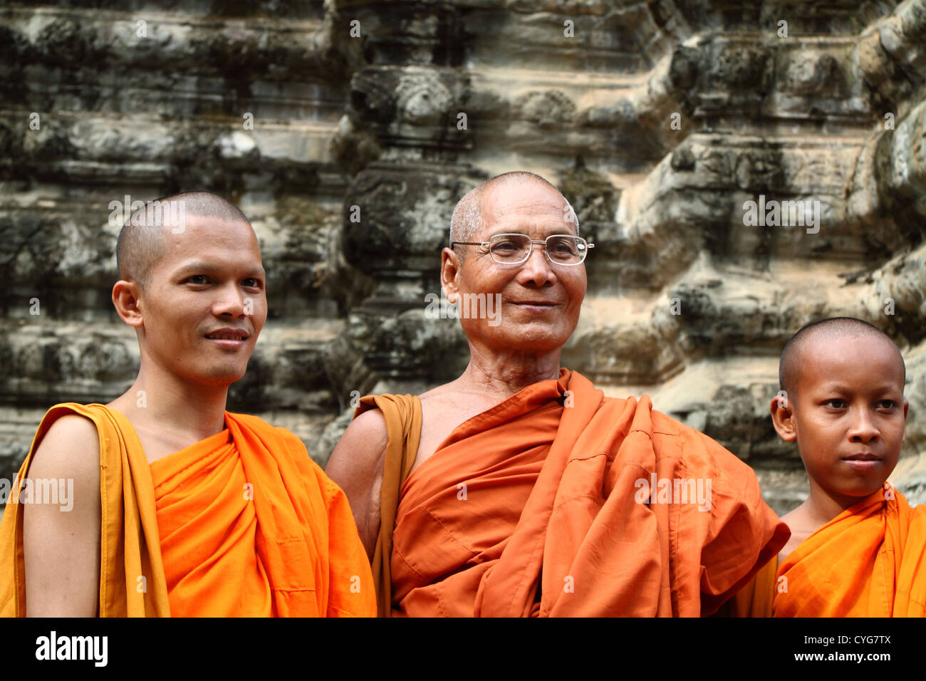 Group of Monks posing for a Camera in the Temple Angkor Wat, Cambodia ...