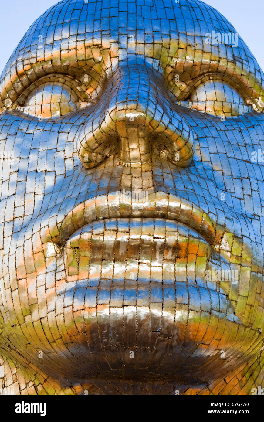 The Face of Wigan, 5.5m high stainless steel. highly reflective steel ...