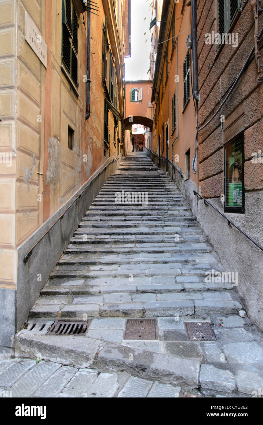 Stairs in a narrow street in the old town - Genoa, Italy Stock Photo ...