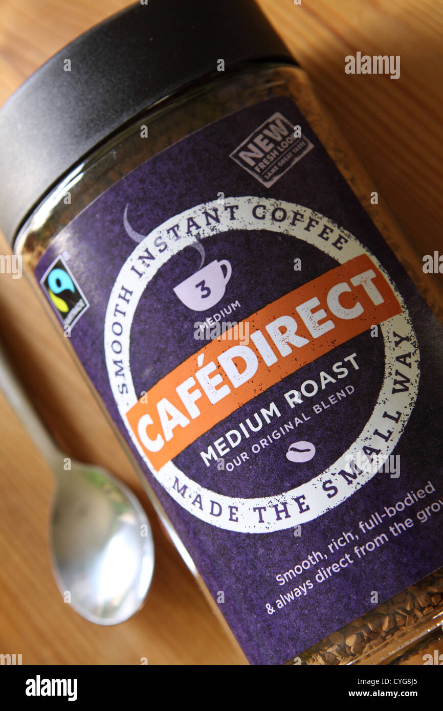 Cafe Direct brand medium roast instant coffee jar Stock Photo - Alamy